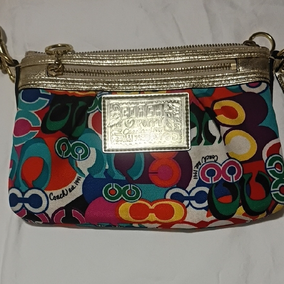 Coach | Bags | Coach Multicolor Wristlet With Gold Trim | Poshmark